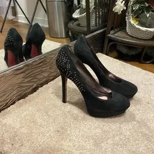 Paris Hilton | Shoes | Paris Hilton Black Suede Studded High Heel Pumps ...